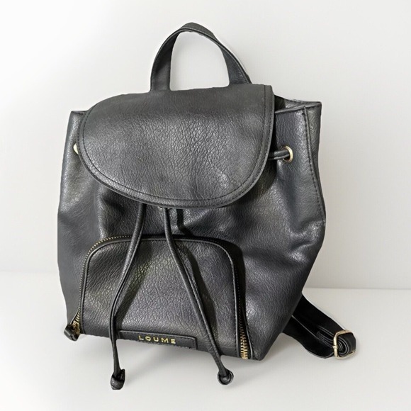 Loume | Bags | Loume Handbagbackpack Bucket Drawstring Black Faux ...